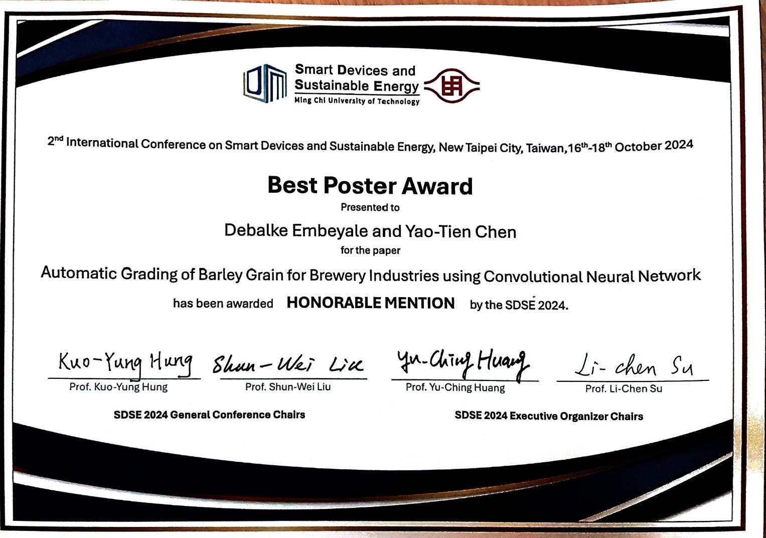 【競賽獲獎】學生 Sahilu Debalke Embeyale (德巴克) 參加2024SDSE國際研討會榮獲HONORABLE MENTION - 明志科技大學｜創新科技應用於生物醫學暨 ...